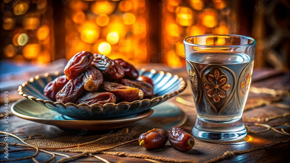 Iftar Meal: Dates and Water – Ramadan Islamic Tradition Stock Photo ...