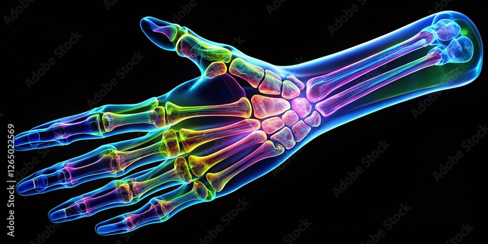 Medical X-Ray Image: Left Hand Bone Structure, Radiography, Skeletal ...