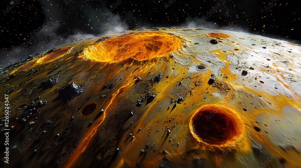 Jupiter volcanic moon, showing its active eruptions sending plumes of ...