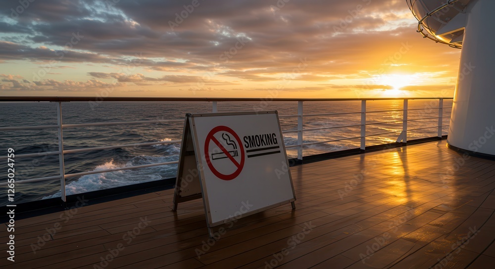 No Smoking Sign on Cruise Ship Deck at Sunset with Ocean View Stock ...