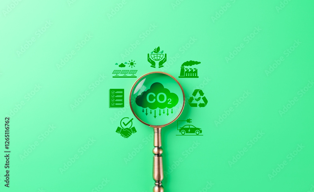 Reducing CO2 emissions and sustainability concept. CO2 cloud surrounded ...