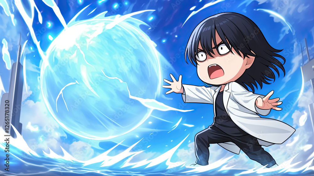 Chibi anime scientist character in white coat and black pants ...