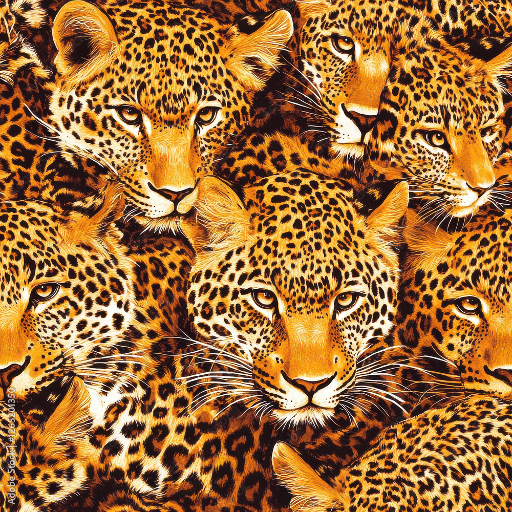 Leopard pattern featuring multiple faces of leopards with striking fur ...