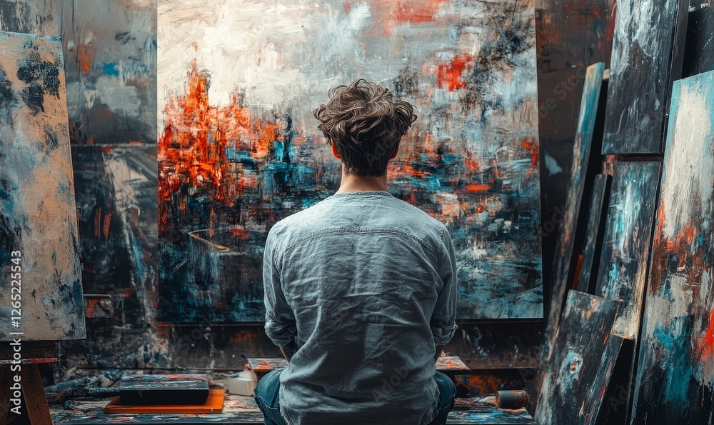 Poor artist sitting and imagining the art he is about to create ...