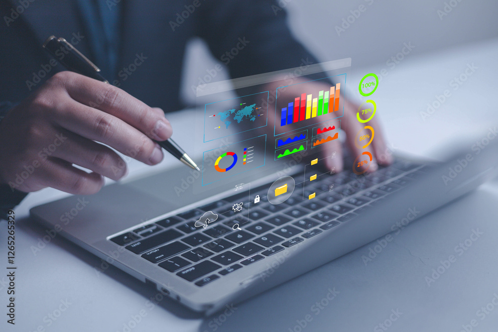 Analyst to analyze data. Shows a dashboard chart for business data ...