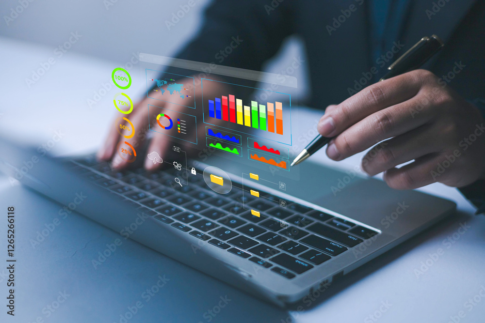 Analyst to analyze data. Shows a dashboard chart for business data ...