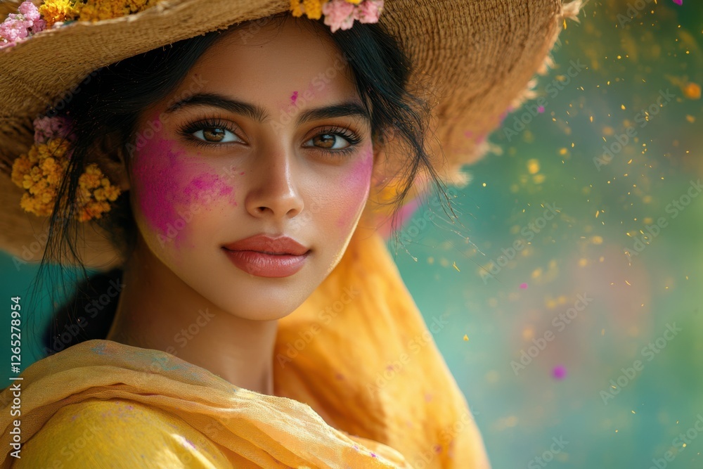 Holi Rang Panchami Portrait of Indian woman enjoying in color powder in ...