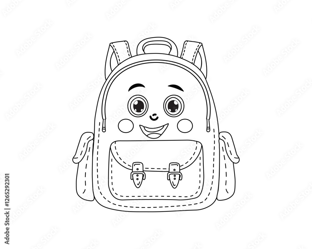Cute Cartoon School Backpack Outline Vector – Back to School Coloring ...