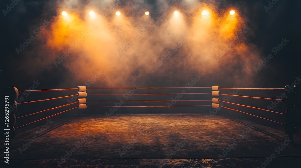 stock image of an empty boxing ring in a dramatic light setting ready ...