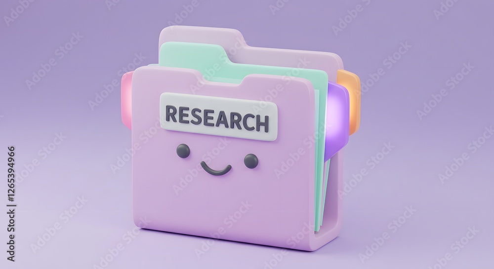 Cute Research Folder with Smiling Face and Pastel Color Palette Stock ...
