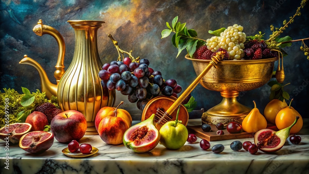 Apollo's Feast: A Golden Age Greek Mythology Food Still Life Stock ...