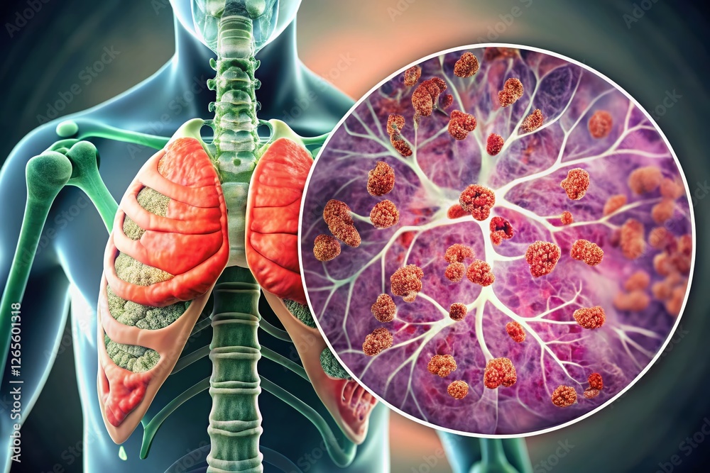 Asbestosis Lung Diagram: Medical Illustration Showing Scar Tissue ...