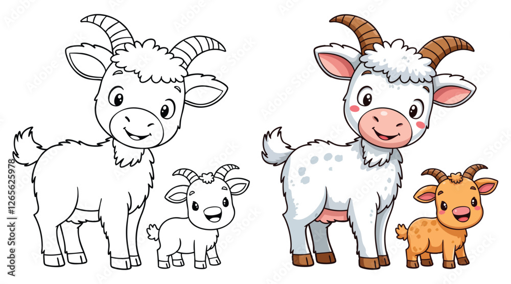 Farm animals goat Line Art Vector Outline Illustration Black and White ...