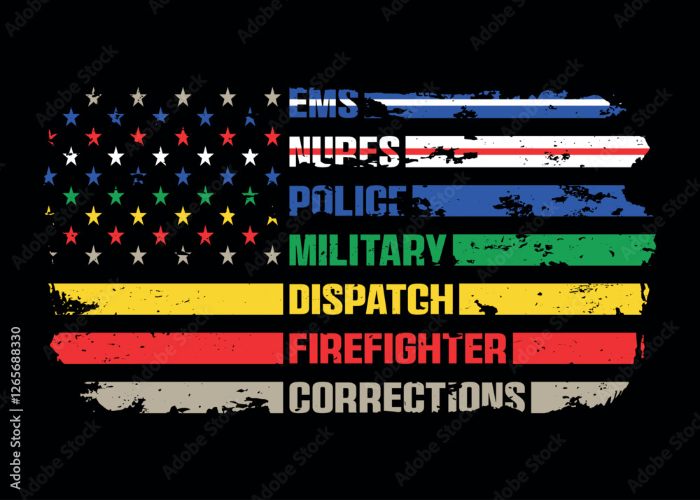 First Responder American Flag With Awareness Colors In Stars And ...