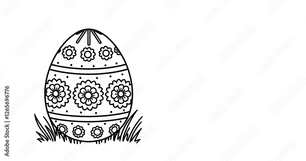 Decorative Easter Egg Coloring Page for Kids, Spring Holiday Black and ...