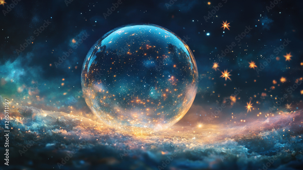 Mesmerizing floating bubble in cosmic scene filled with stars and ...