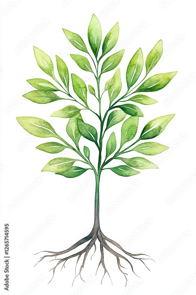 Intricate botanical diagram showcasing a tree with detailed root ...