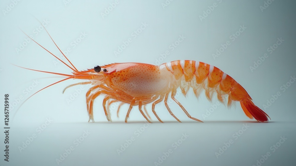 Detailed photo of a red shrimp on a gradient background, side view ...