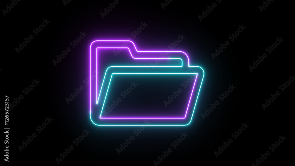 Neon file icon on black background. Glowing Neon Document Folder Icon ...