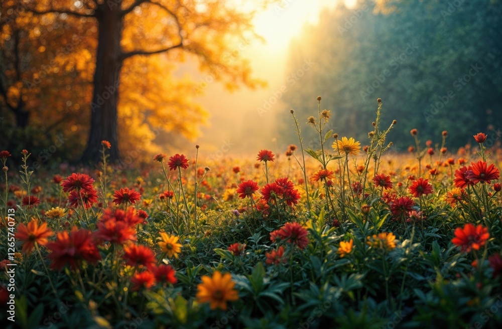 An abstraction depicting natural cycles: the changing of the seasons ...