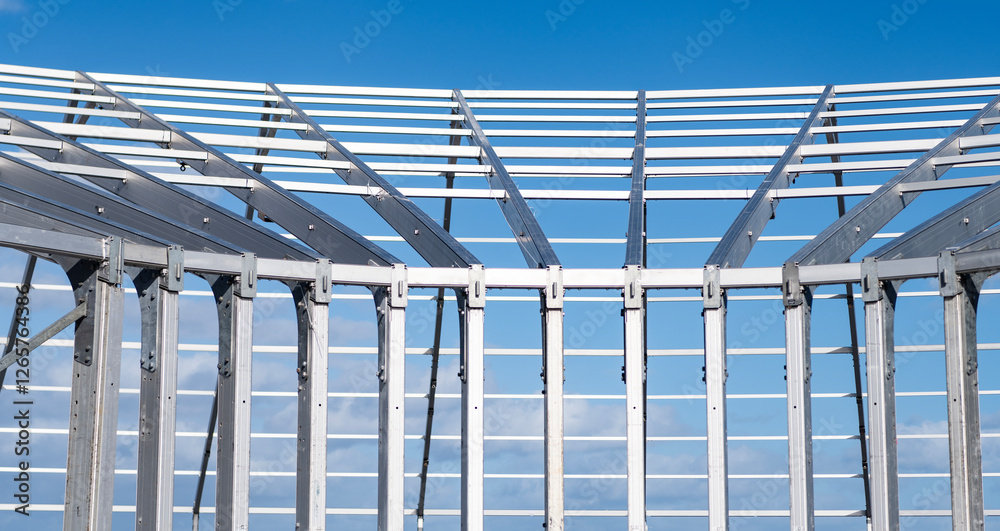 Architectural detail. Installation of metal structure. Metal ...