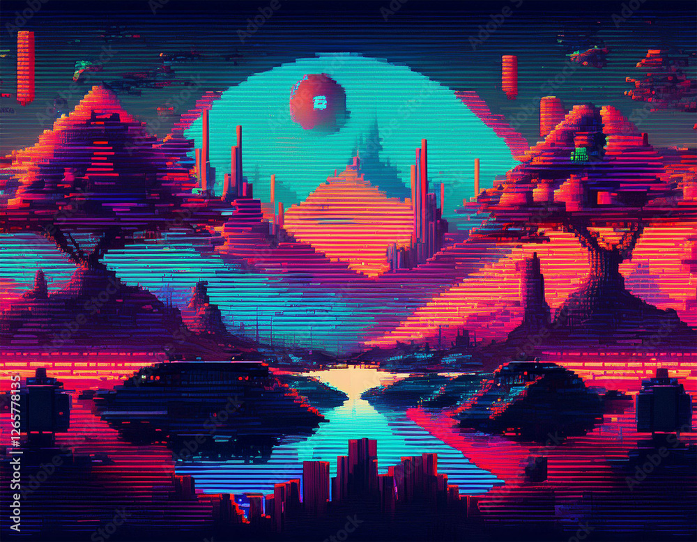 a tv screen displaying a glitched game effect with a pixelated texture ...