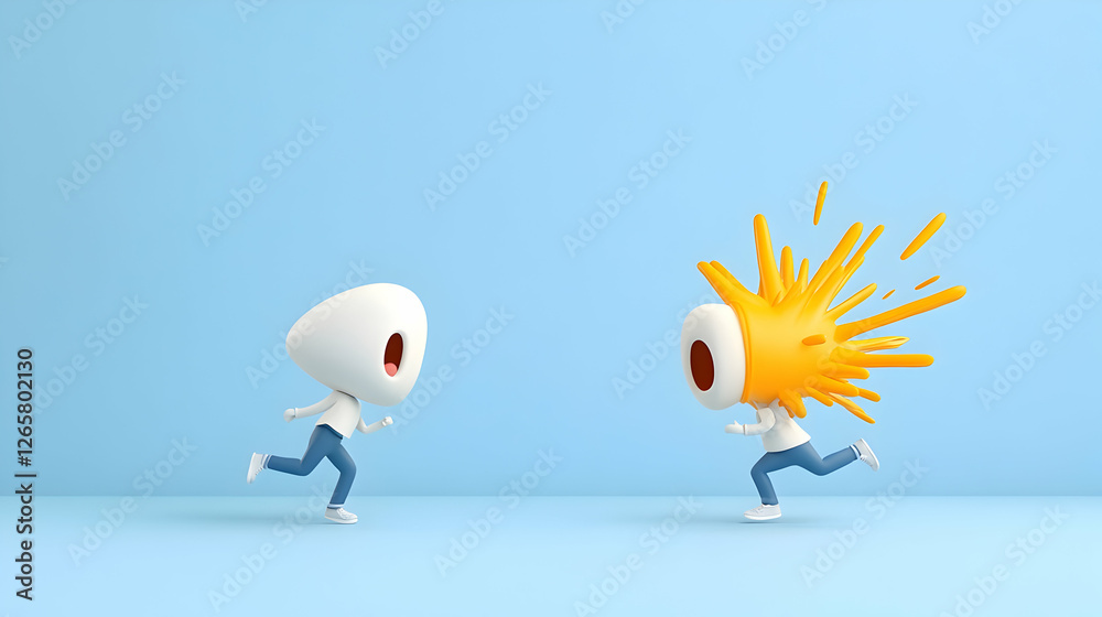 Cartoon characters chase in a clean setting. Possible commercial usage ...