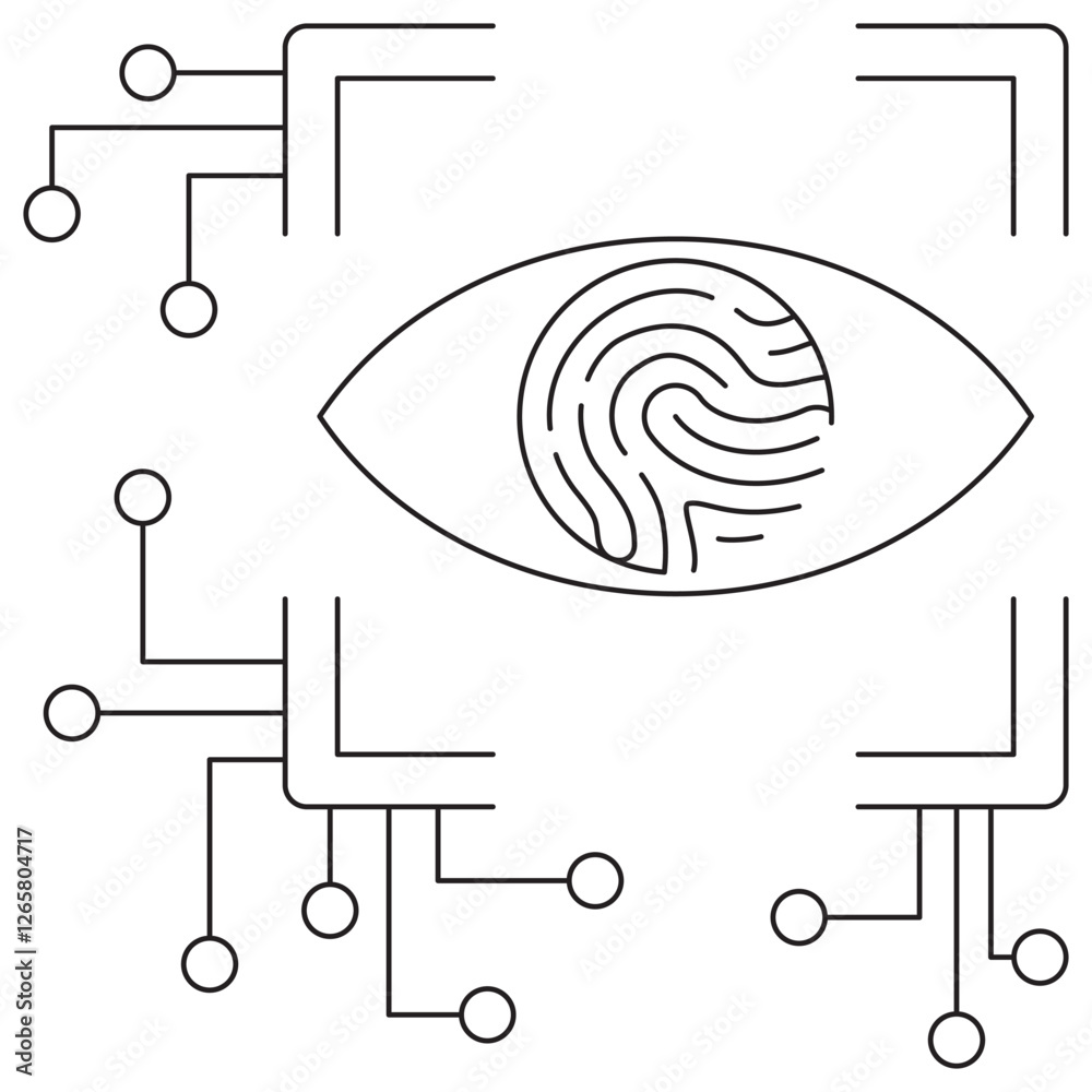 Biometrics Icon Simple Outline Monochrome Black Vector Pictogram With Thin Lines On A