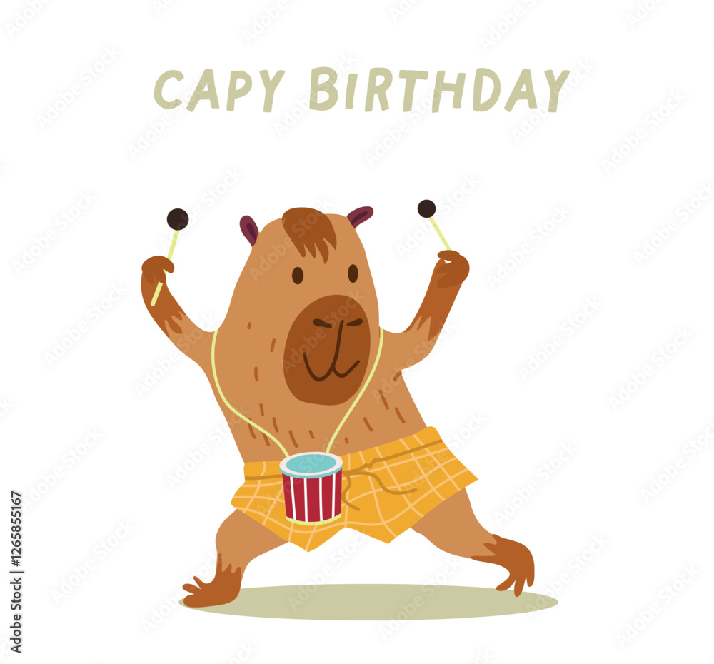 Greeting card or birthday invitation in hand drawn style with cute ...