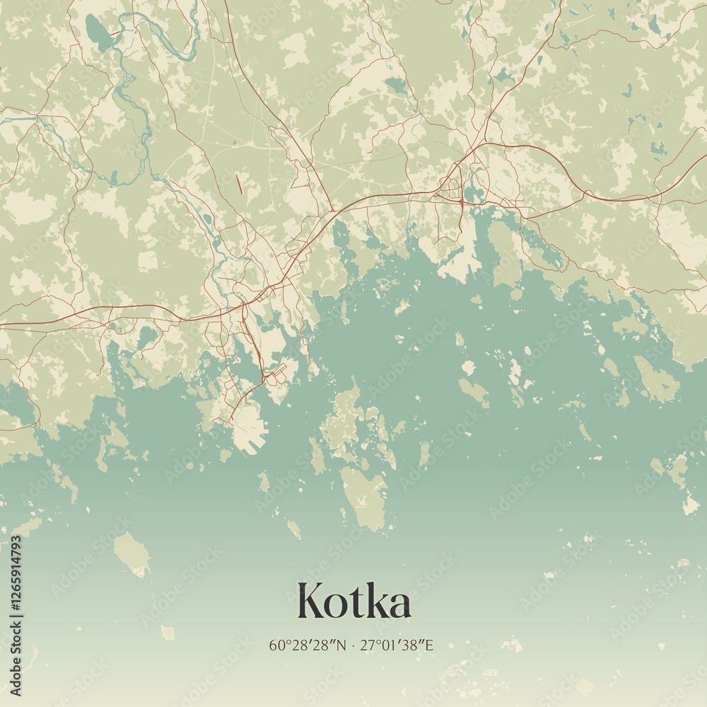 Vintage map of Kotka, Finland. Stock Illustration | Adobe Stock