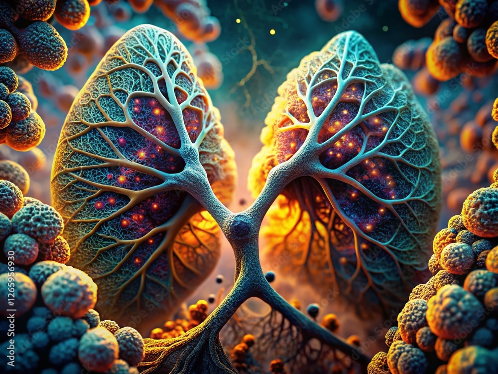 Microscopic View of Lungs Damaged by Silicosis: Dark Nodules and Scar ...
