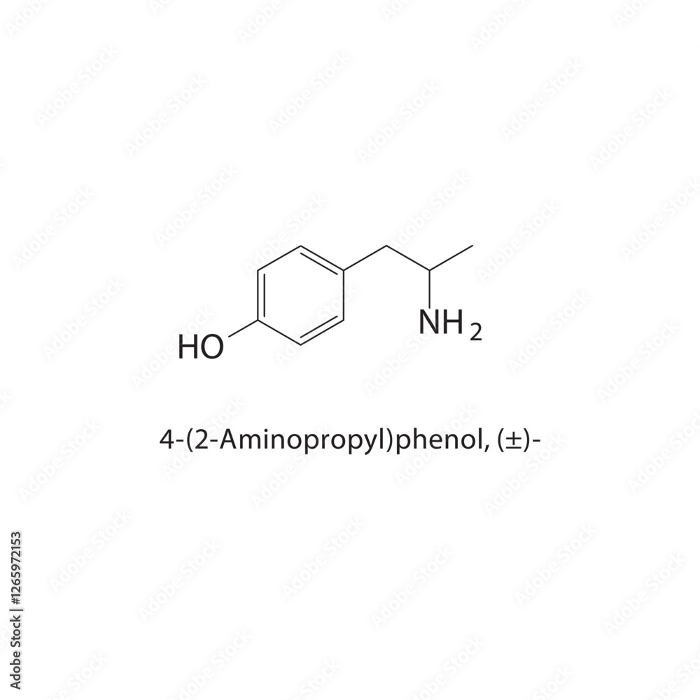 Стоковое векторное изображение «4-(2-Aminopropyl)phenol, (±)- skeletal structure.Phenol ...