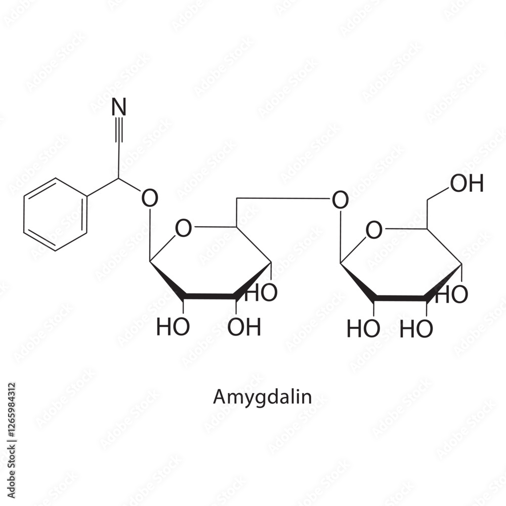 Amygdalin skeletal structure.Cyanogenic glycoside compound schematic ... Amygdalin skeletal structure.Cyanogenic glycoside compound schematic ...