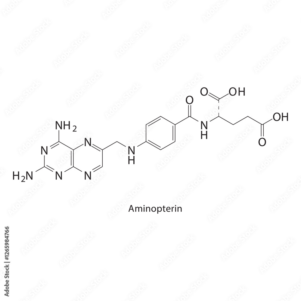 Aminopterin skeletal structure.Antifolate drug compound schematic ...