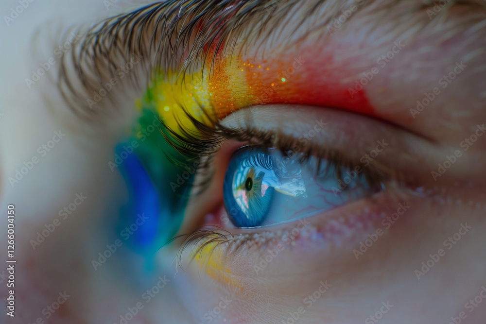 Beautiful pupil of human eye with make up in LGBT flag and rainbow ...