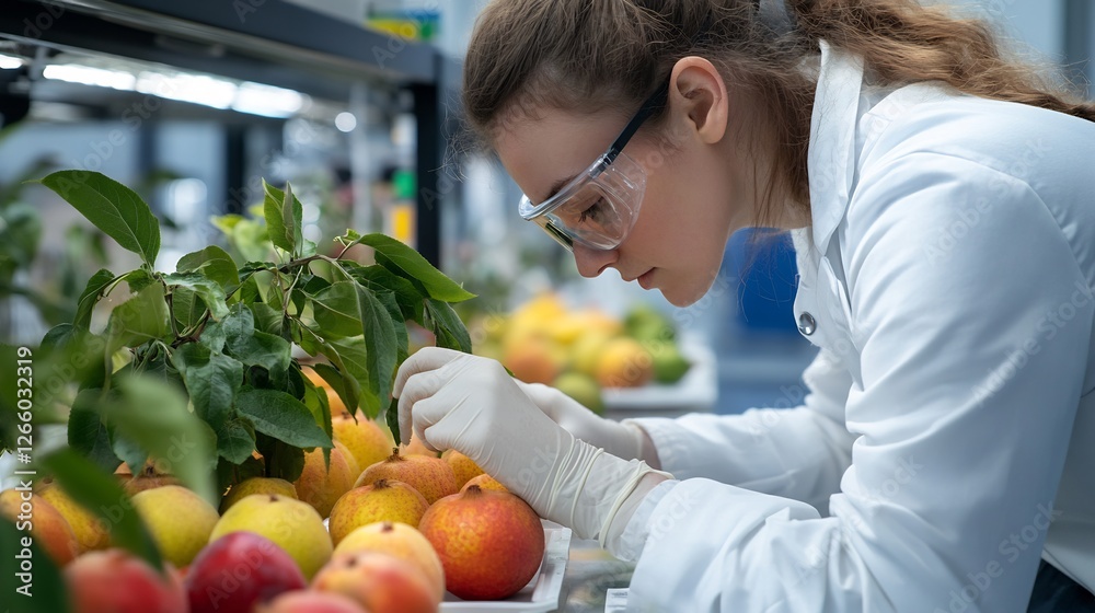 Researcher analyzing fruit cultivation with a focus on vitamin content ...