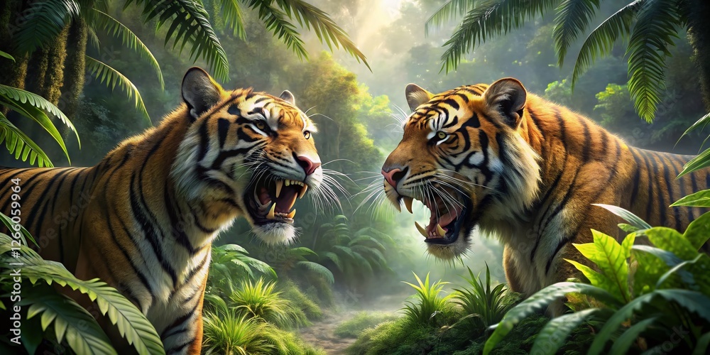 Saber-Toothed Tiger Showdown: Prehistoric Predators Face Off in Lush ...