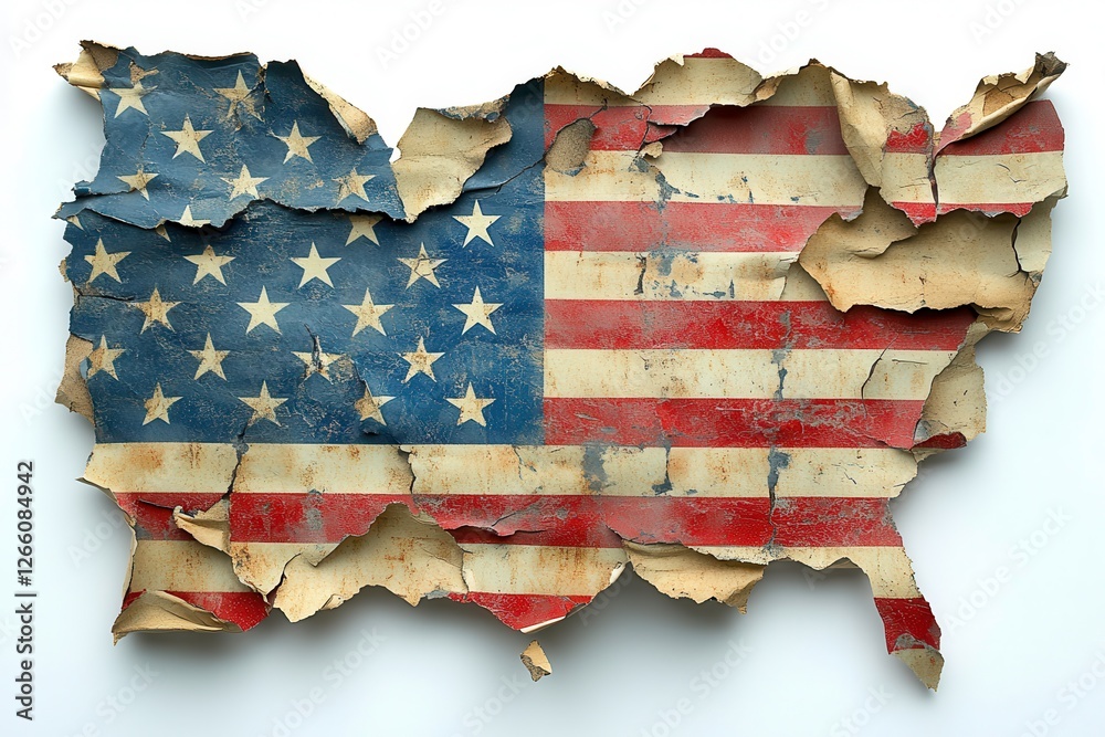 Torn Paper Revealing American Flag Design on White Background in New ...
