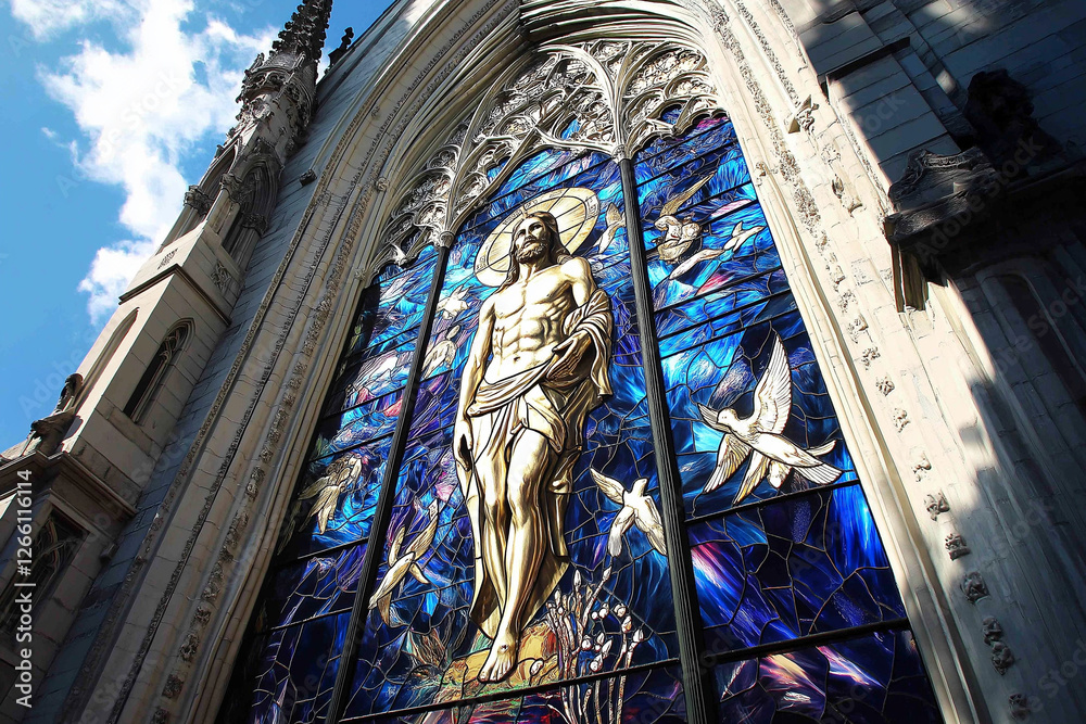 Majestic Stained Glass Church Window Depicting the Resurrection of ...