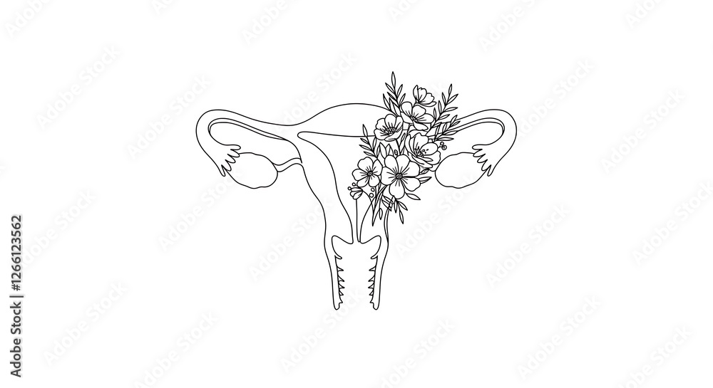 Female Reproductive System Floral Illustration Line Art Black and White ...