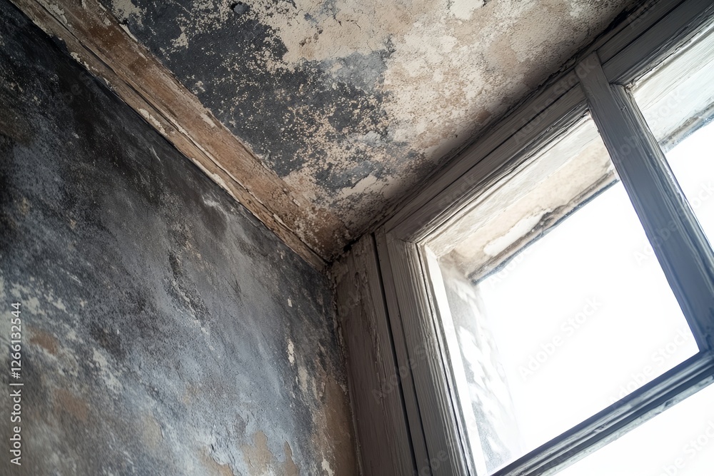 The window area has black mould and fungus, which degrade the house’s ...