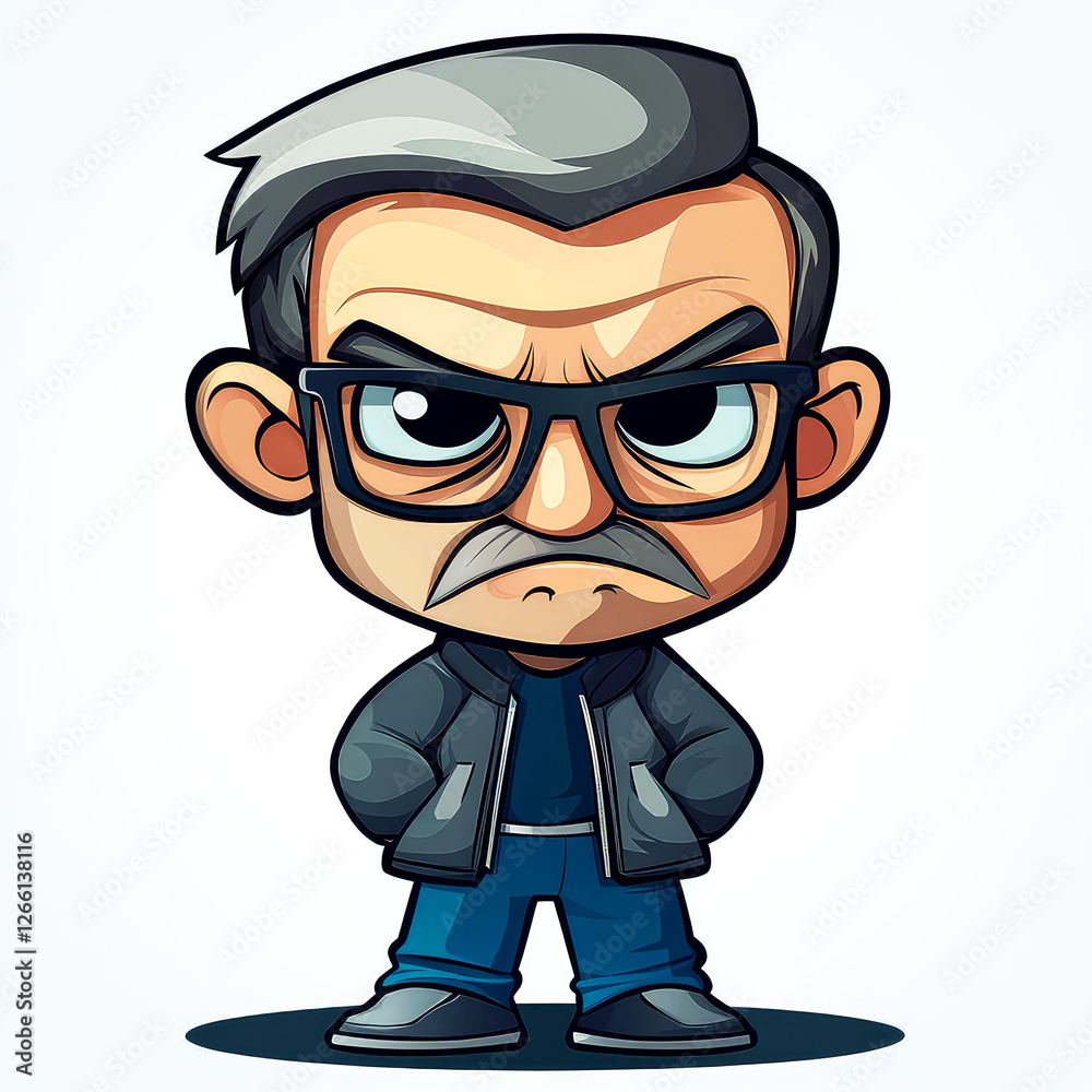 Stern Cartoon Man: A Detailed Vector Illustration of a Serious Senior ...