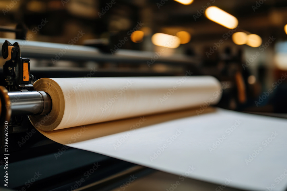 Printing press rolls out paper in a busy production environment during ...