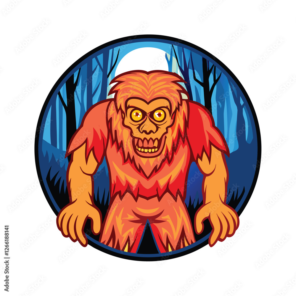 A horrifying, grotesque cannibal monster, its face contorted in a ...