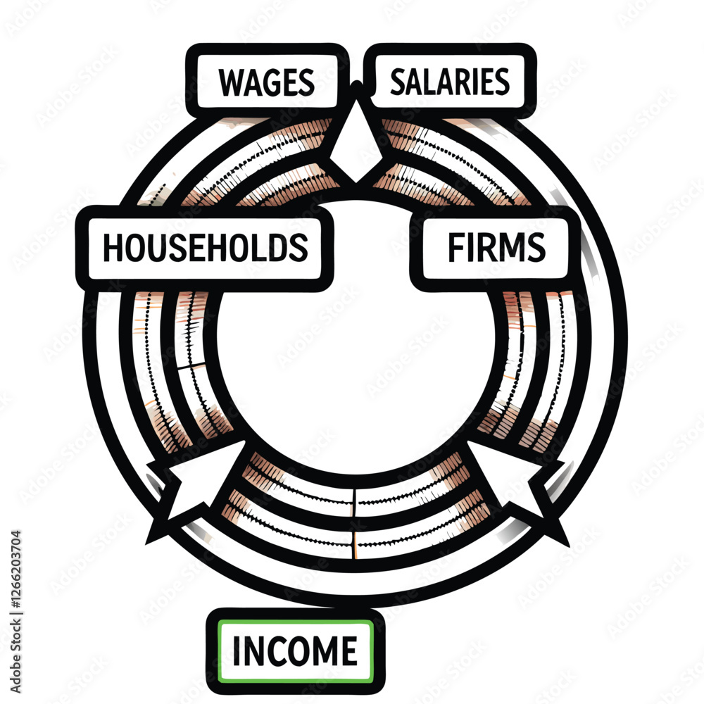 Create a detailed vector diagram illustrating the circular flow model ...