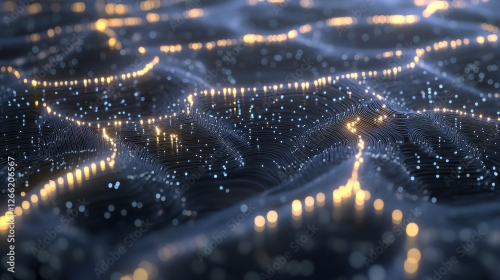 Abstract AI neural network processing information, deep learning technology represented by ...