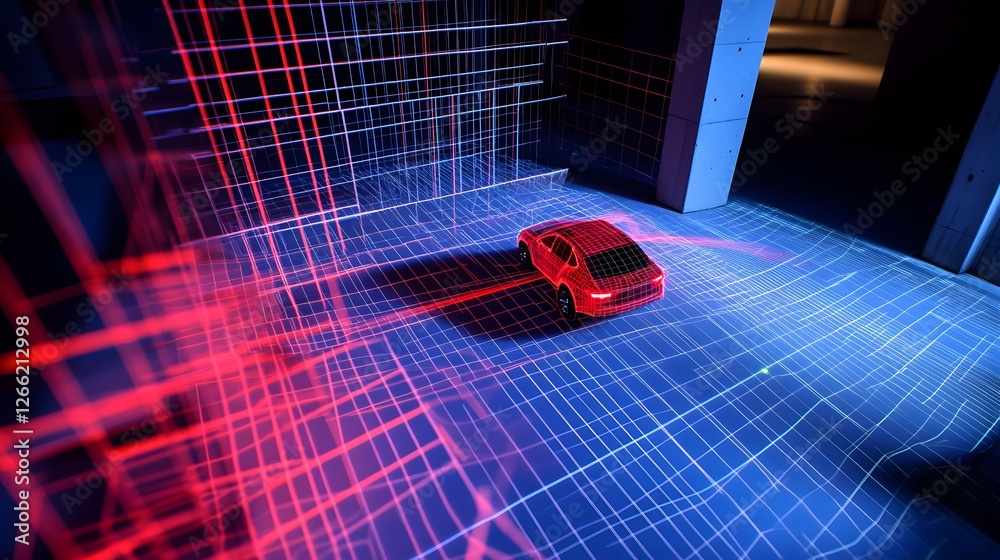 Single-photon laser scanning a distant object with 3D grid overlay ...