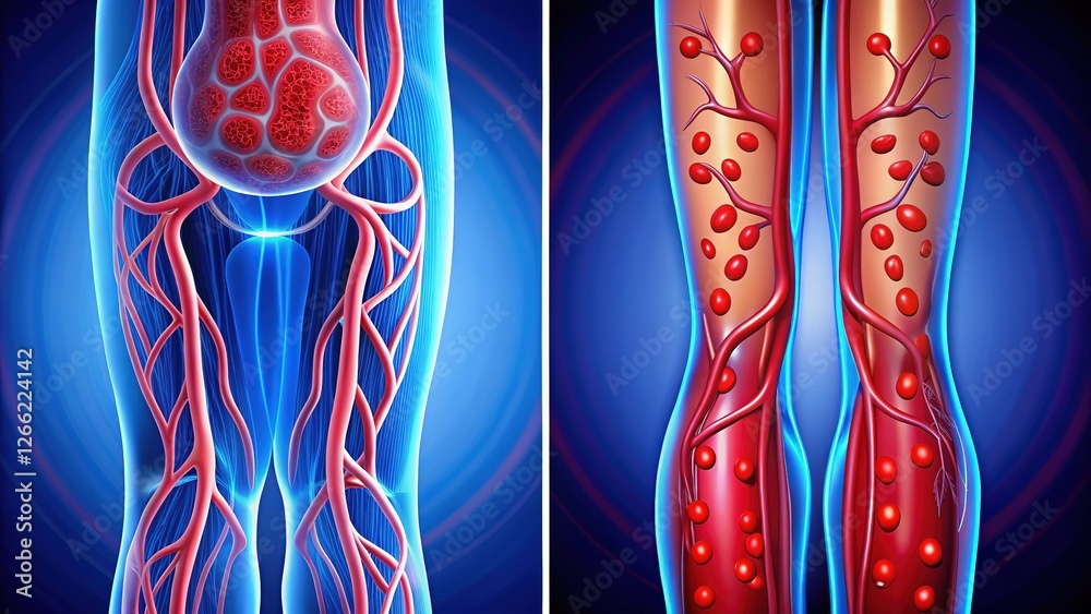 Ilustración de Stock Deep Vein Thrombosis vs. Normal Blood Flow: A ...