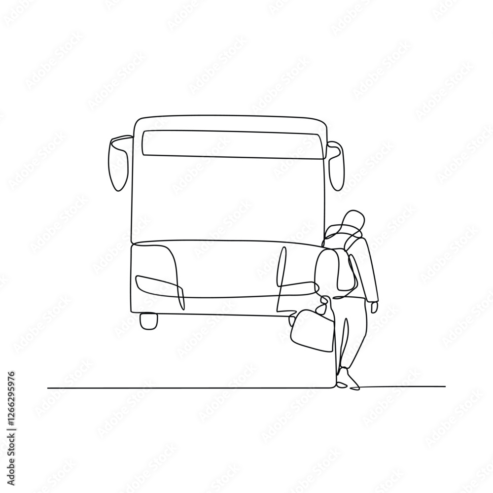 One continuous line drawing of bus station activity vector design ...