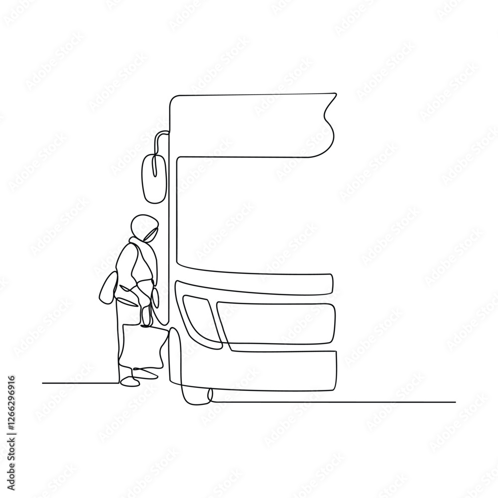 One continuous line drawing of bus station activity vector design ...